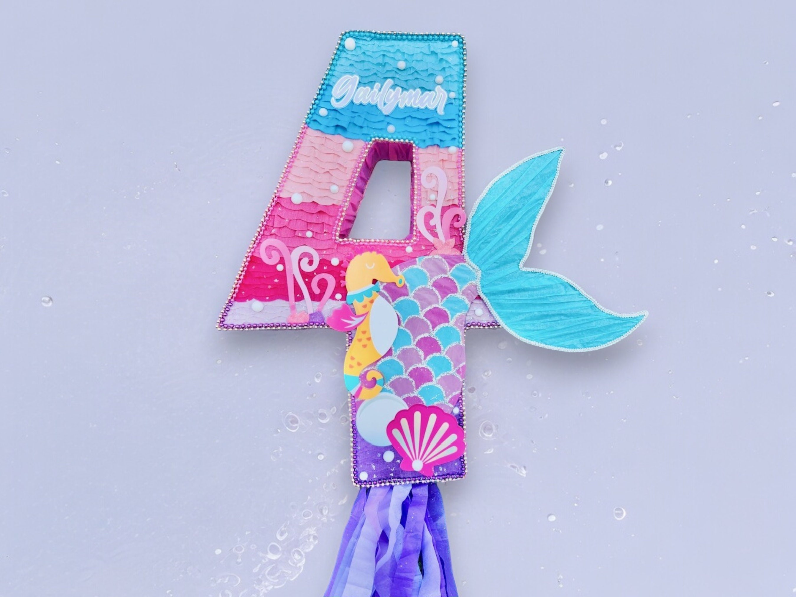 Mermaid Number Four Piñata Under the Sea Party Mermaid Birthday ...