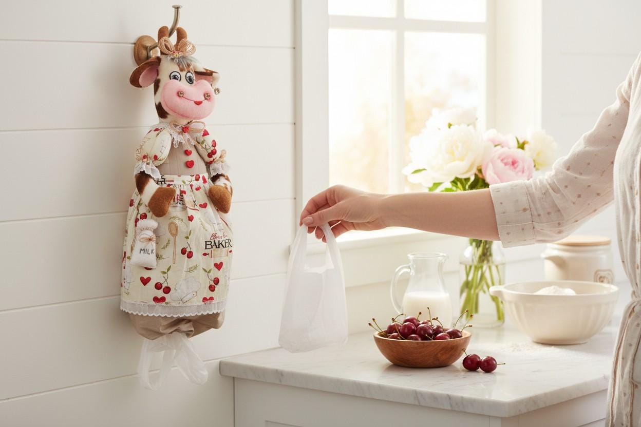 Cow Plastic Bag Dispenser: 100% Cotton Kitchen Storage Organizer - Etsy