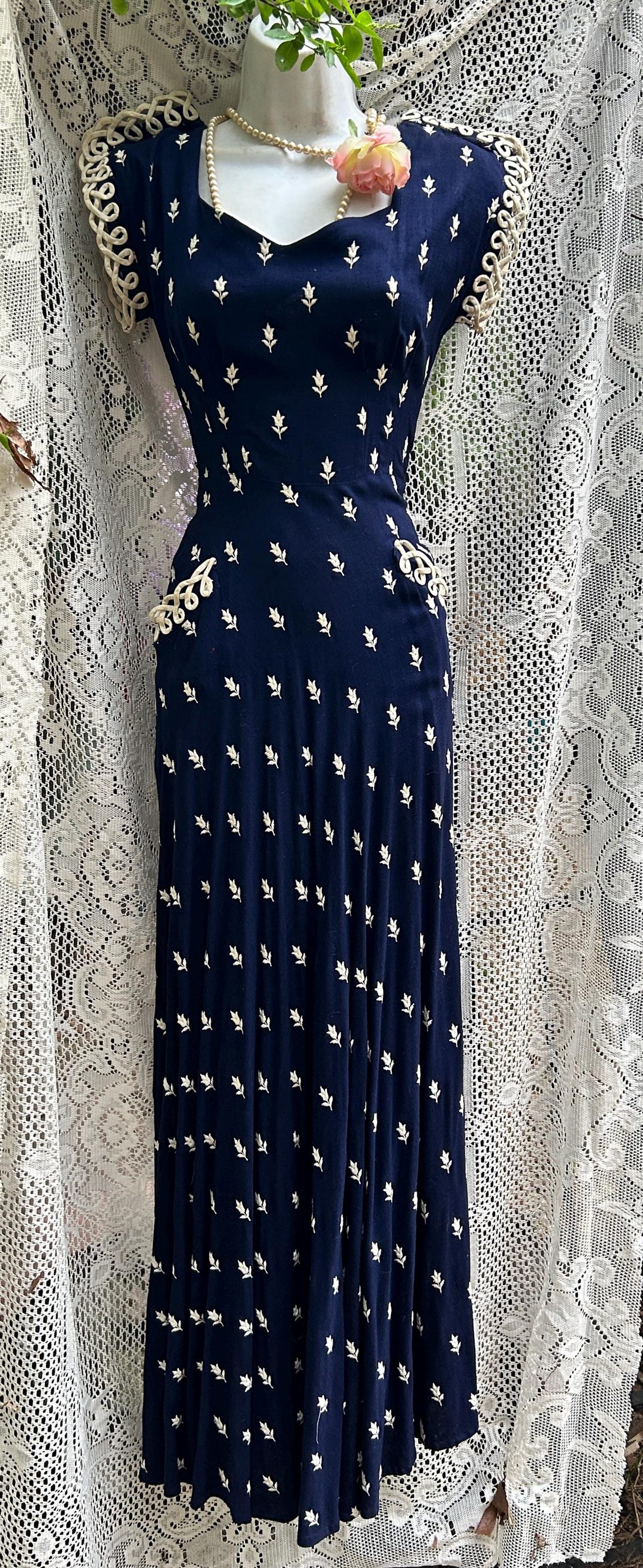 Blue 30s Dress, Vintage Floral Summer Frock , True Vintage 30s Day ...