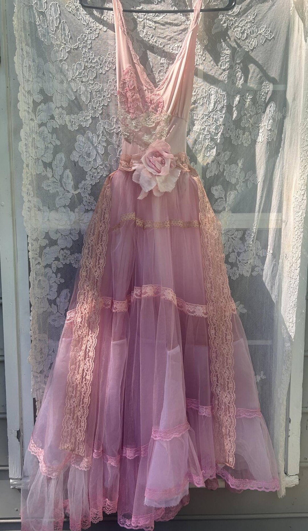 Pink Tulle Dress Beaded Lace Crinoline Ballet Dance Fairytale Wedding ...