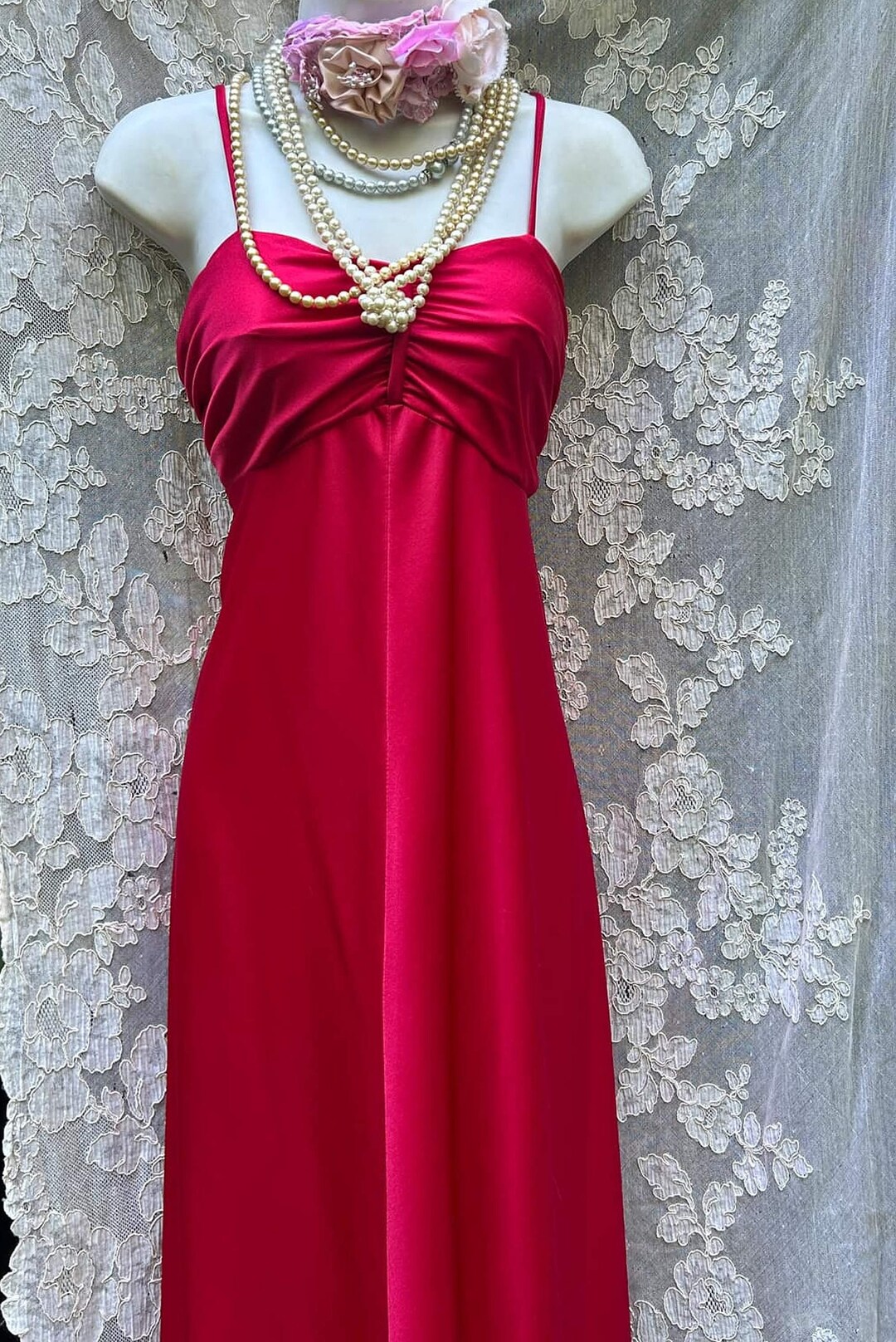 Red Maxi Dress Vintage Vampy Gown Halloween Costume Stage Dance Formal ...