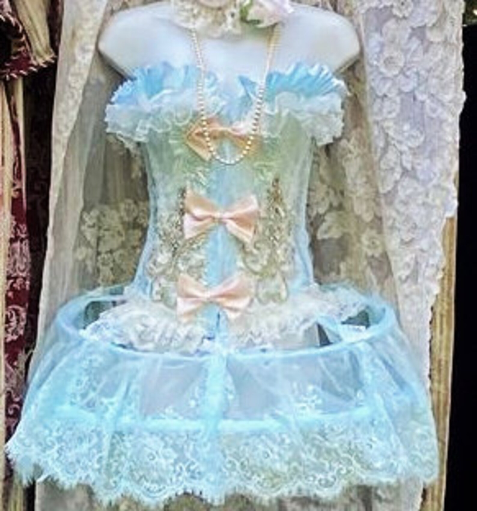 Blue Sparkle Corset Lace Pink Bows Marie Antoinette Rococo French ...