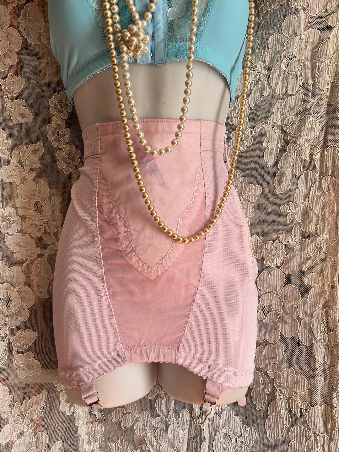 Pink Vintage Girdle, Open Bottom Garters Girdle Shaper for Stage Dance ...