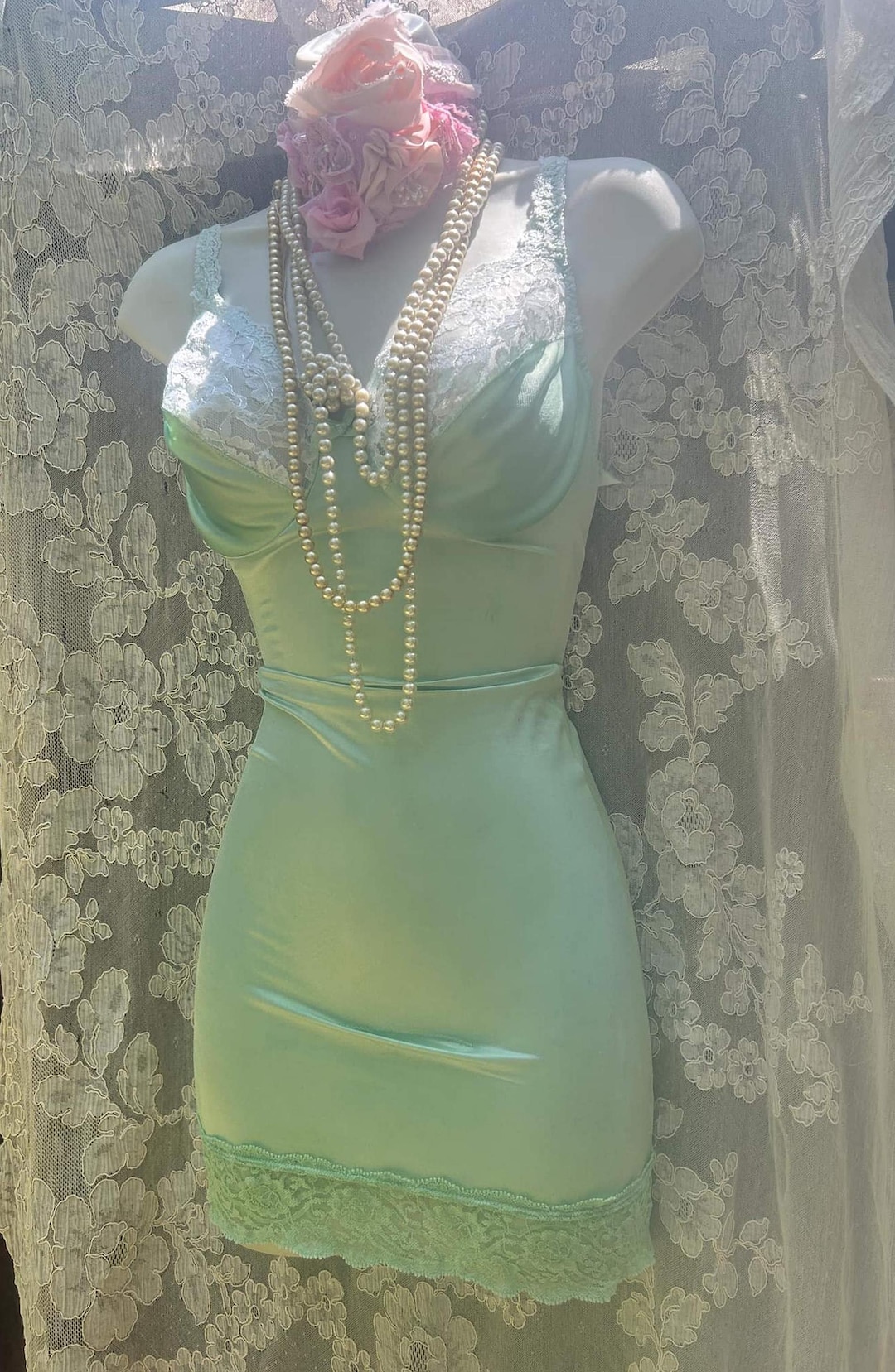 Green Shaper Dress Vintage Lingerie Dress Pin up Girdle Dress Green ...