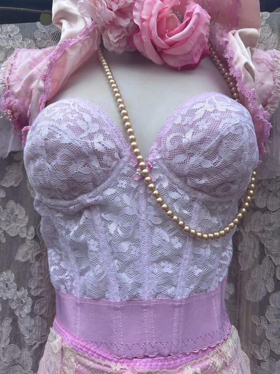 Pink Vintage Bustier Boned 50s Style Pin Up Burl… Gem