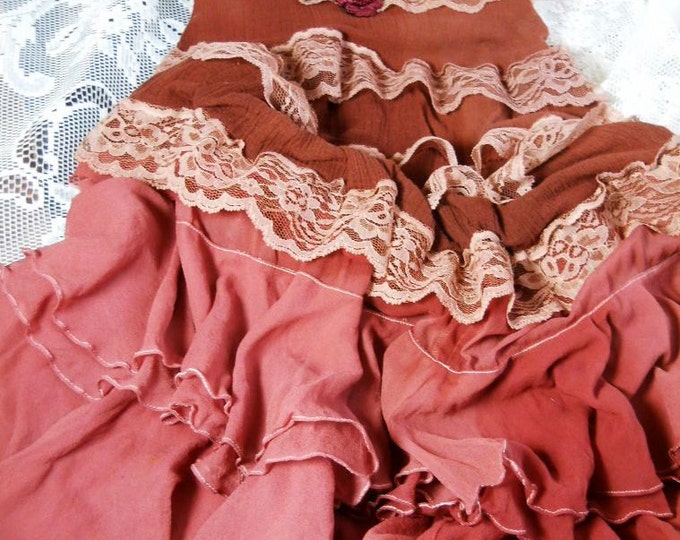 Rust Boho Dress Pink Ruffles Silk Beige Lace Rose Prairie Bohemian ...