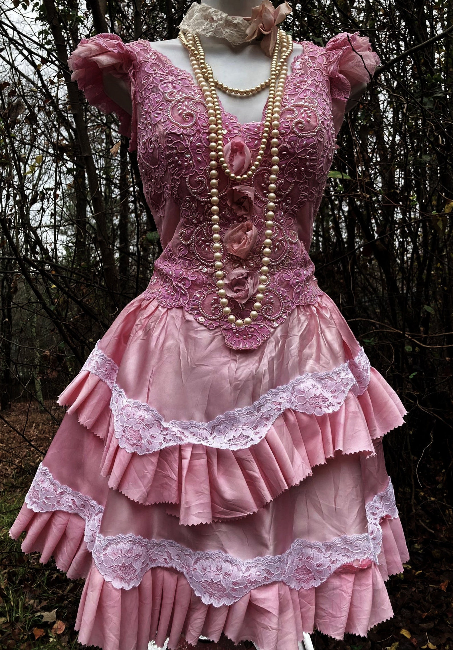 Pink Marie Antoinette Inspired Dress Satin Ruffles Lace Roses - Etsy