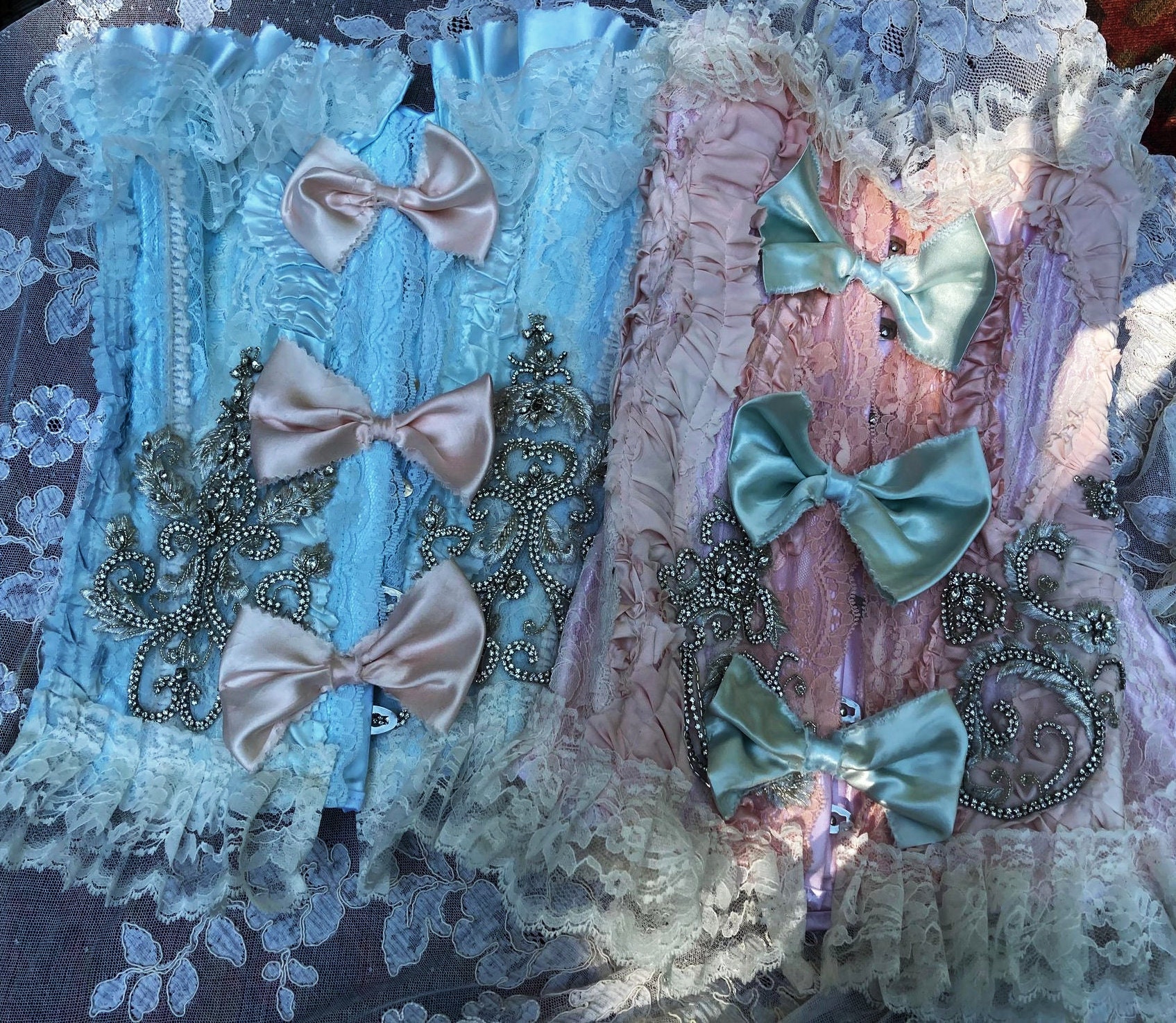 Blue Sparkle Corset Lace Pink Bows Marie Antoinette Rococo French ...