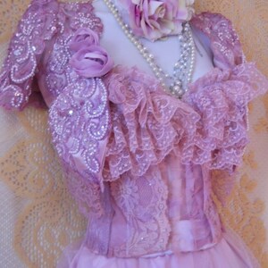 Dusty Mauve Lavender Lilac Ruffled Lace Bustier Corset Boned Victoriana ...