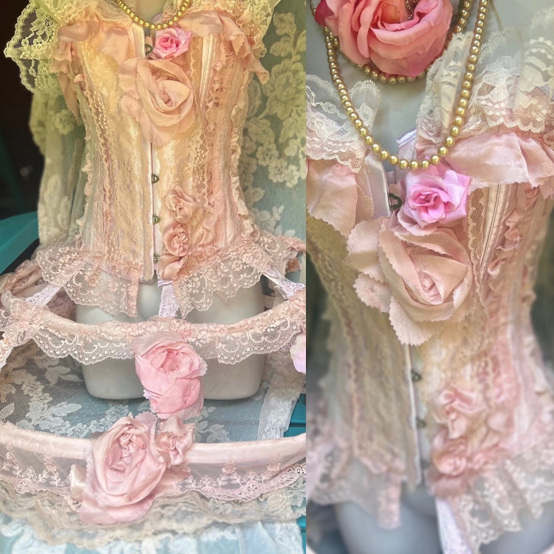 Pink French Costume Marie Antoinette Corset Cage Skirt Costume Silk ...