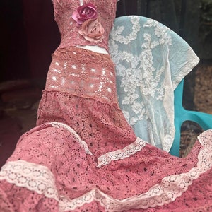 Pink Crochet Set Maxi Skirt , Pink Beach Skirt Top Set Fairytale ...