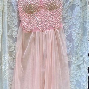 Pink Sheer Dress Beading Tulle Romantic Boho Vintage Dance Small by ...