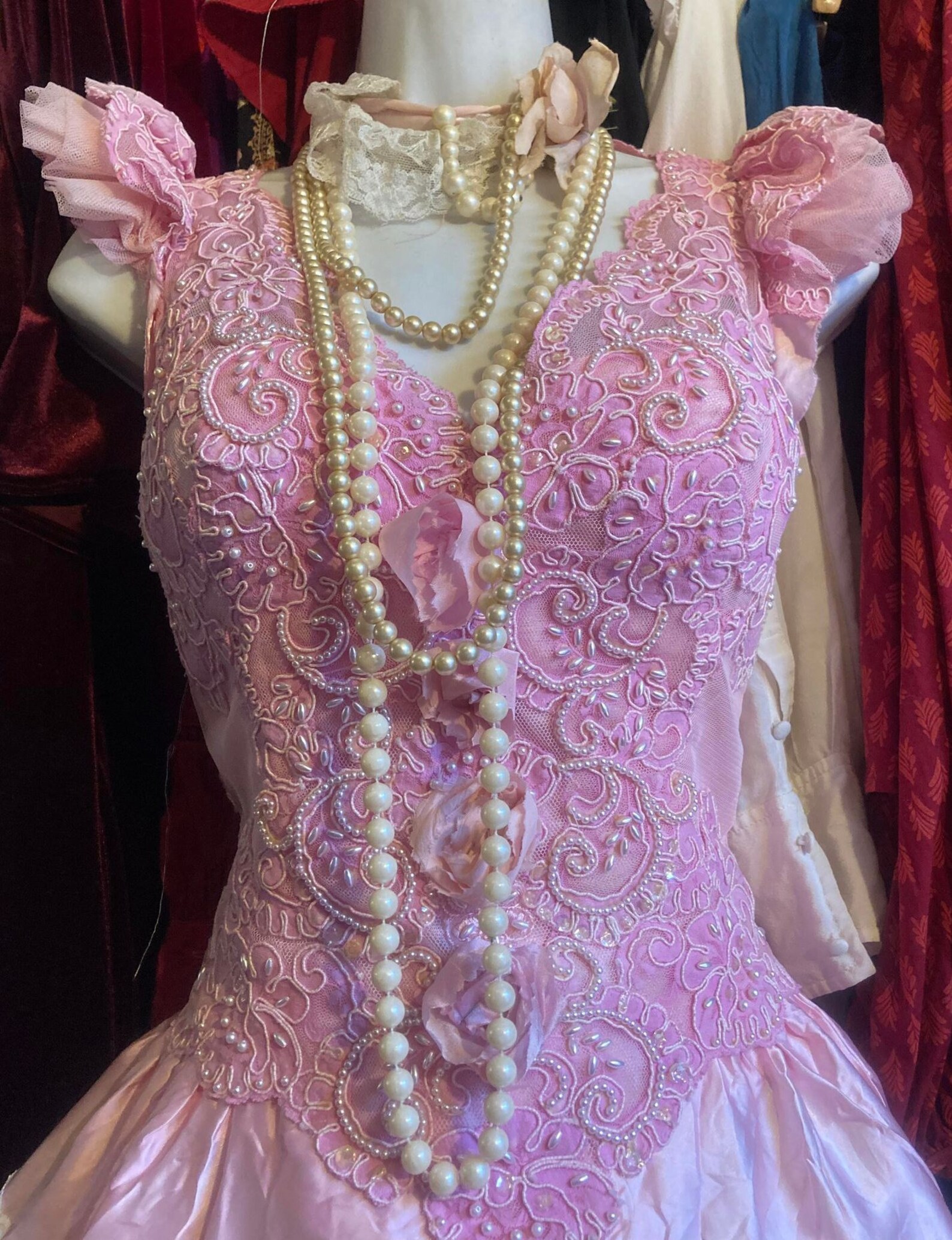 Pink Marie Antoinette Inspired Dress Satin Ruffles Lace Roses - Etsy