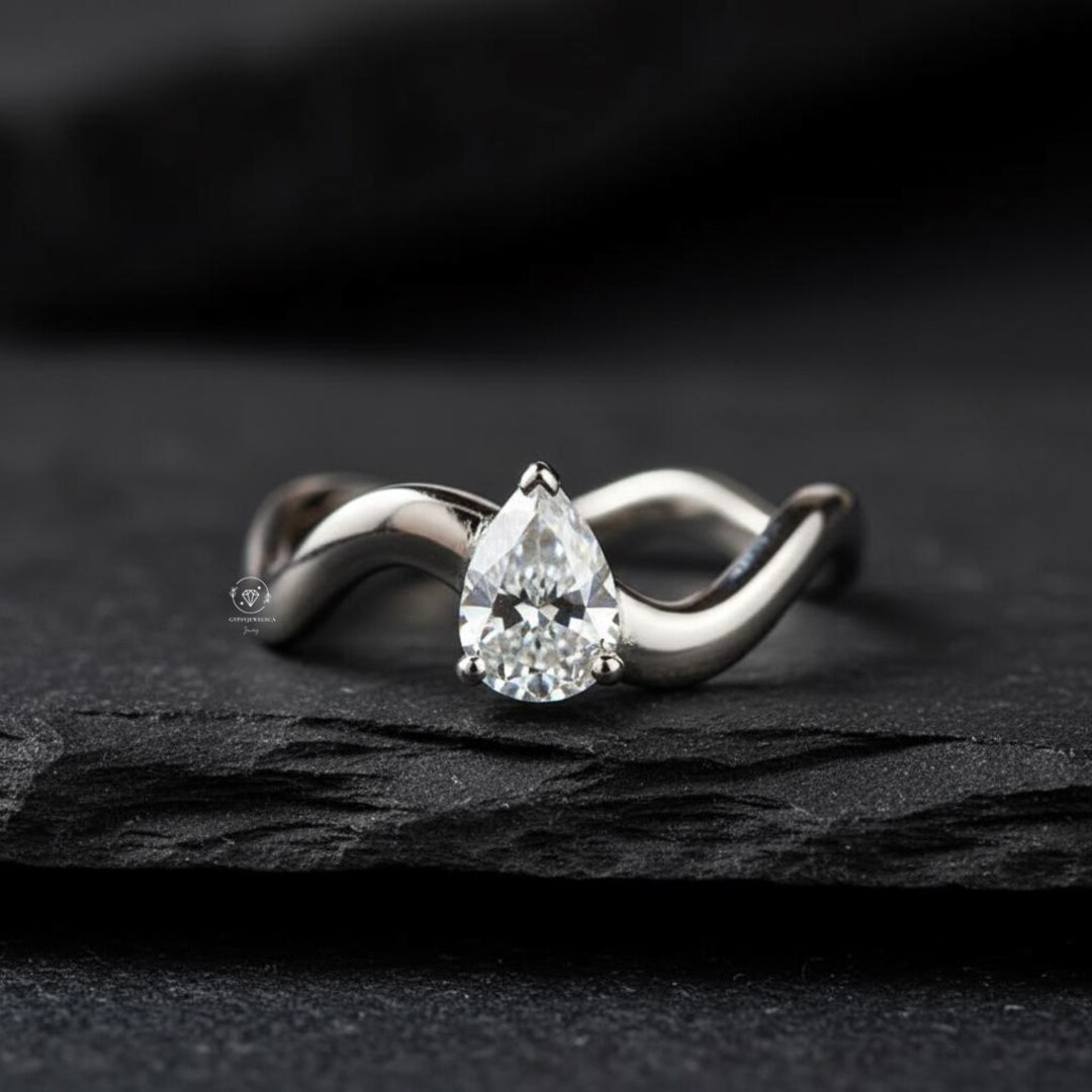 Unique Squiggle Wedding Ring, Pear Cut Lab Grown Diamond Ring ...