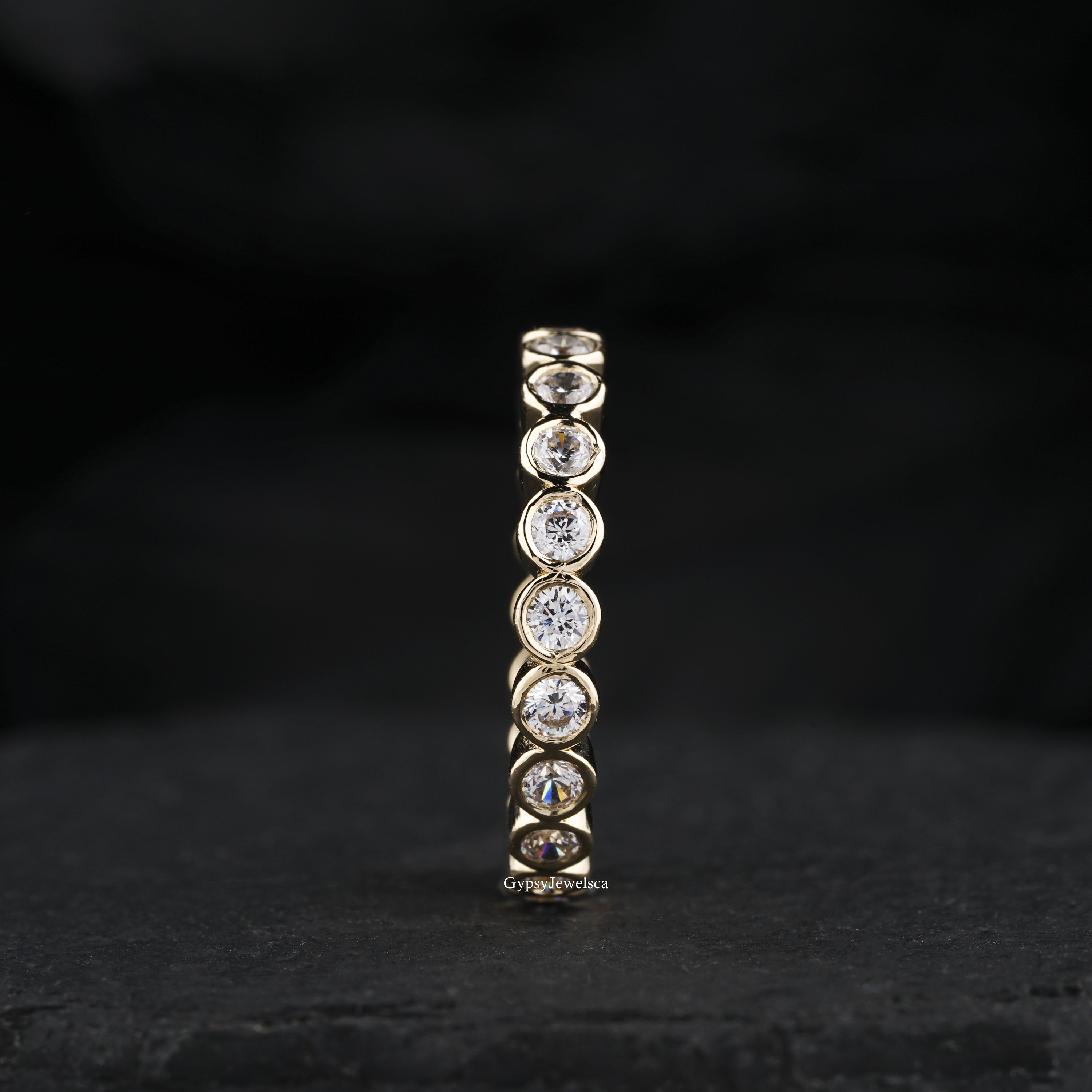 Bezel Set Wedding Band in 14K Yellow Gold, Full Eternity Band, 2.5 MM ...