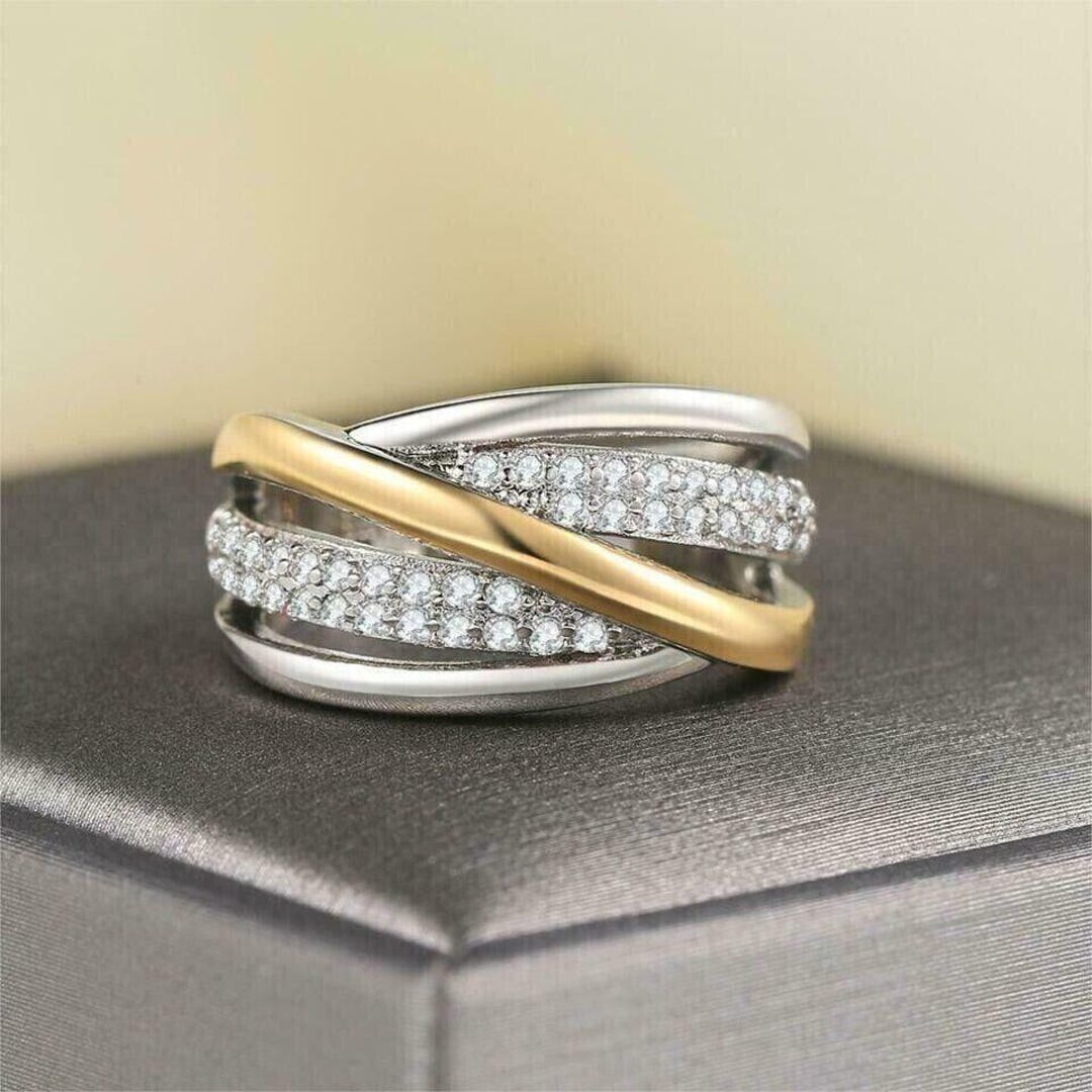 Multi Row Wide Wedding Band, Round Colorless Moissanite Engagement Band ...