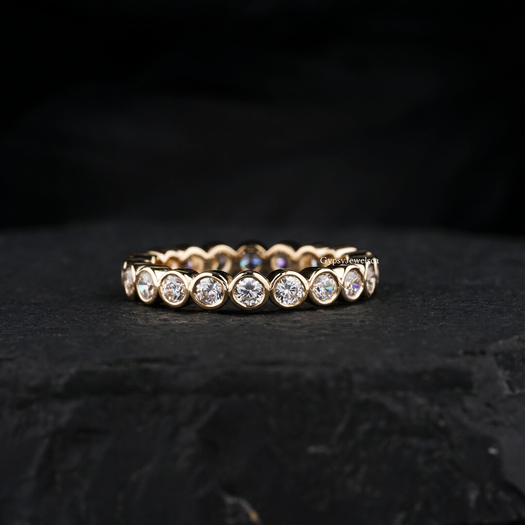 Bezel Set Wedding Band in 14K Yellow Gold, Full Eternity Band, 2.5 MM ...