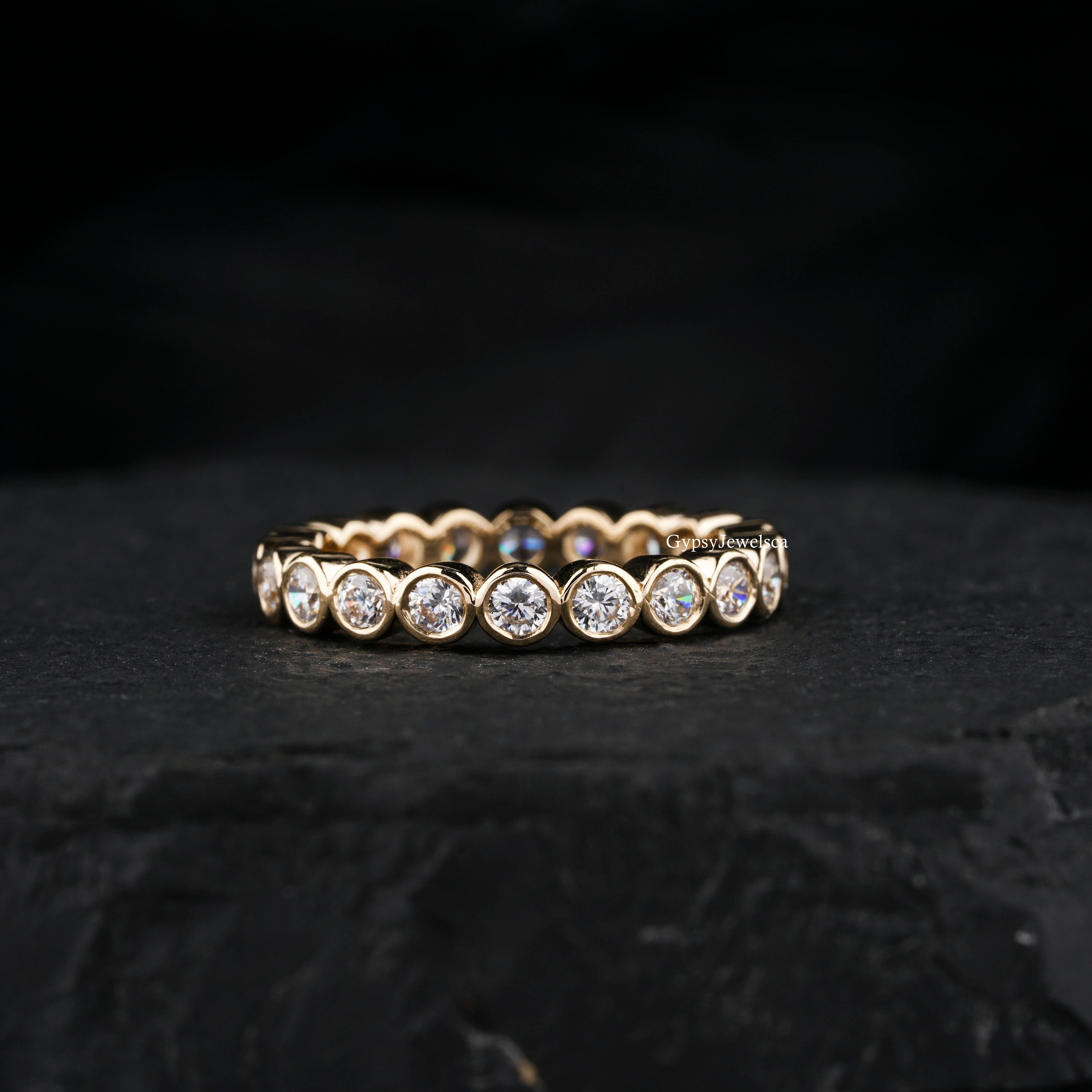 Bezel Set Wedding Band in 14K Yellow Gold, Full Eternity Band, 2.5 MM ...