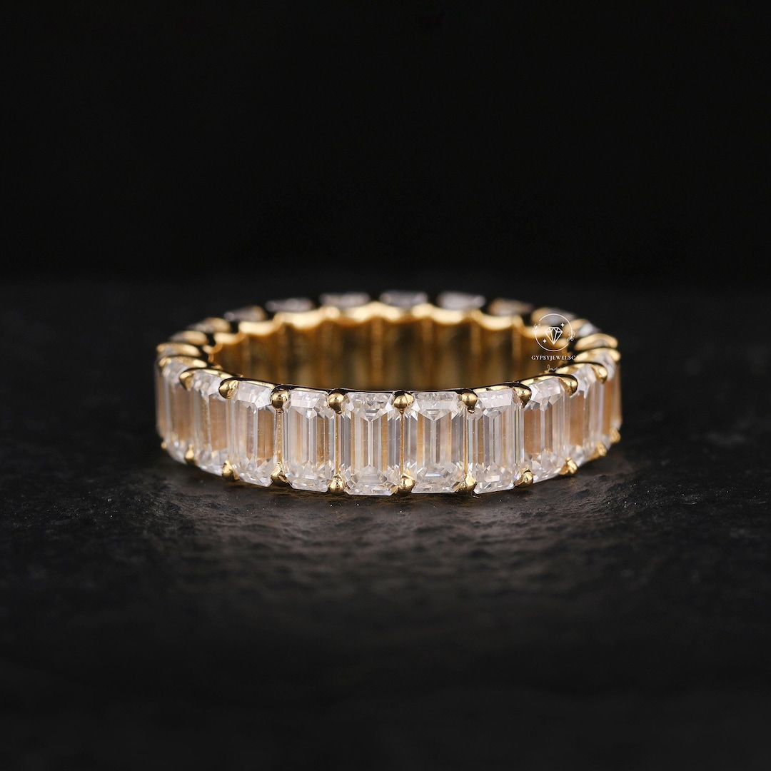 Emerald Cut Full Eternity Band, Emerald Cut Colorless Moissanite ...