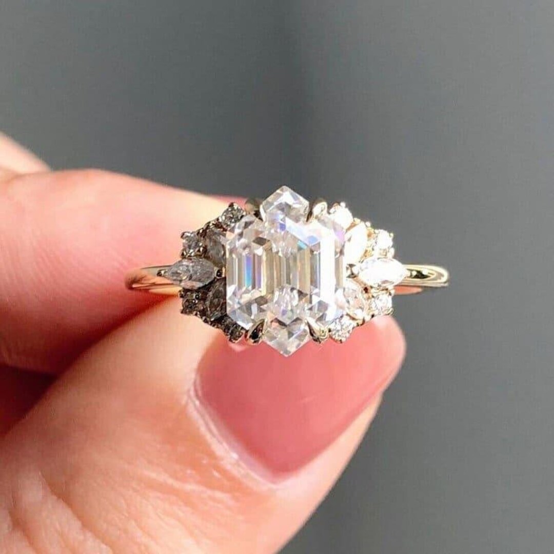Cluster Art Deco Wedding Ring, Hexagon Shape Diamond Engagement Ring ...