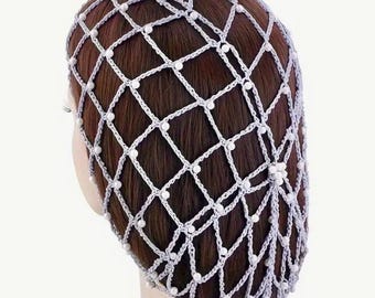 SHORT HAIR Metallic Gold Hair Snood With Pearl Beads With Gold Metal ...