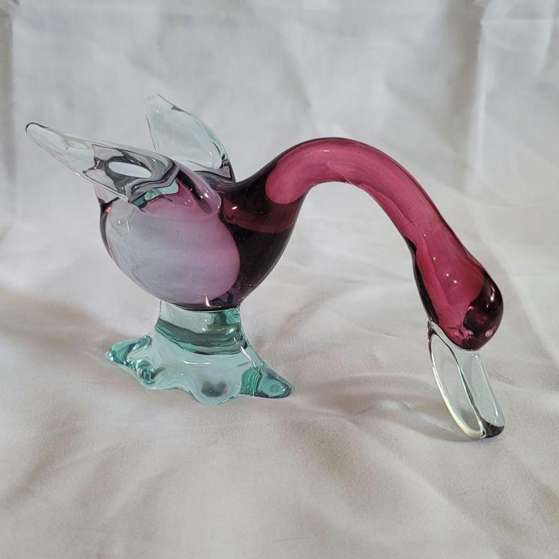 Vintage Murano Style Glass Goose Maroon & Clear Art Glass Artwork ...