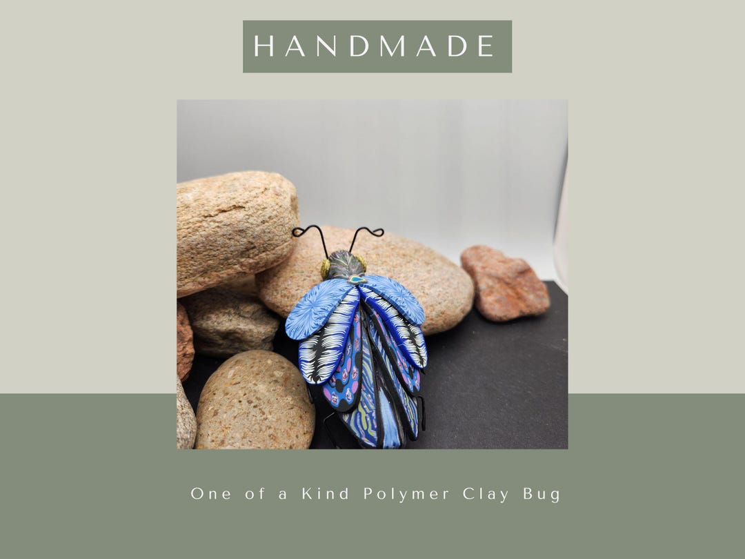 Handcrafted Bright Blue Polymer Clay Bug,one of a Kind Insect Sculpture ...