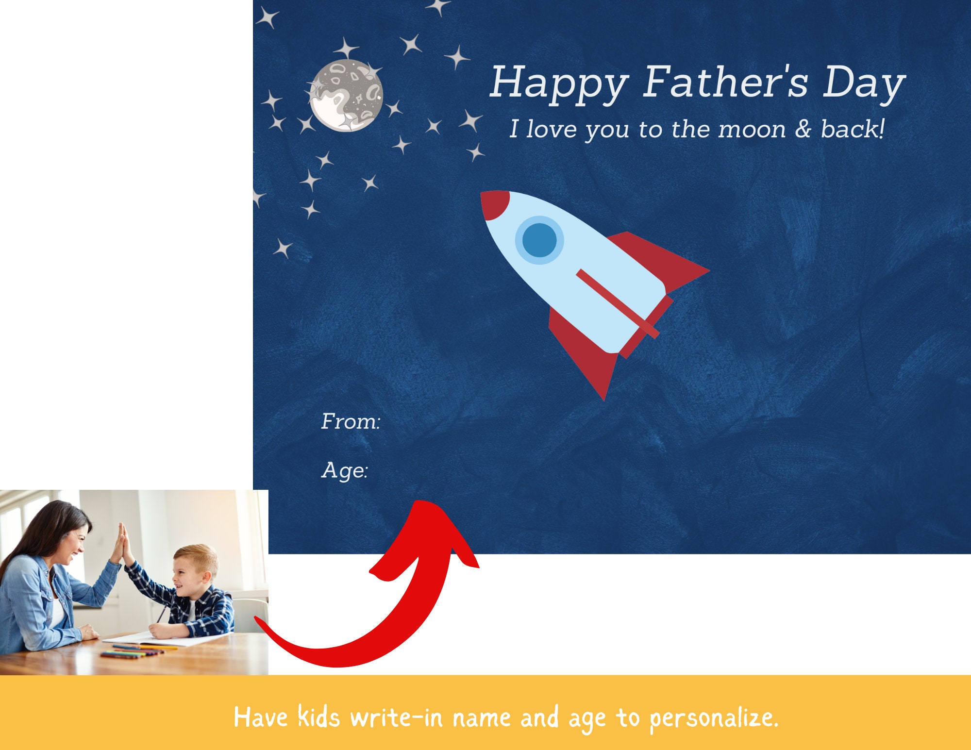 Father's Day Printable Handprint, Father's Day Rocket Gift, Preschool ...
