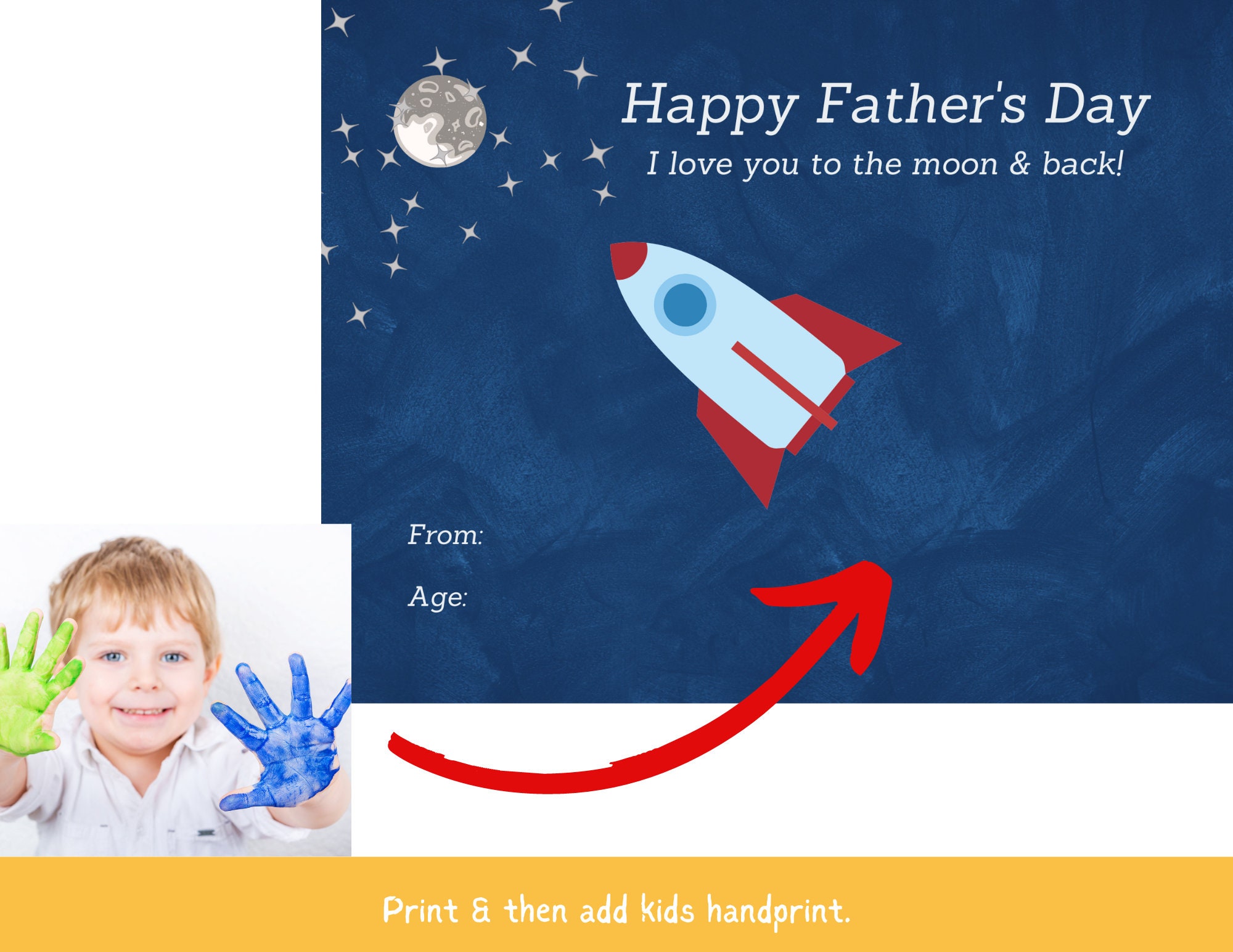Father's Day Printable Handprint, Father's Day Rocket Gift, Preschool ...