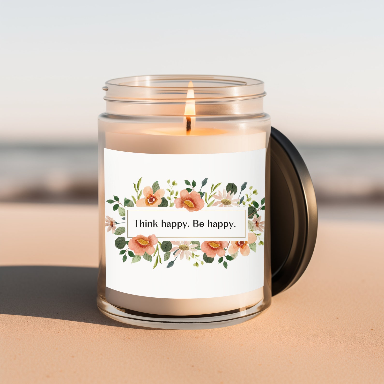 THINK HAPPY Be Happy Cute Glass Jar Candle, Scented and Unscented 9oz ...