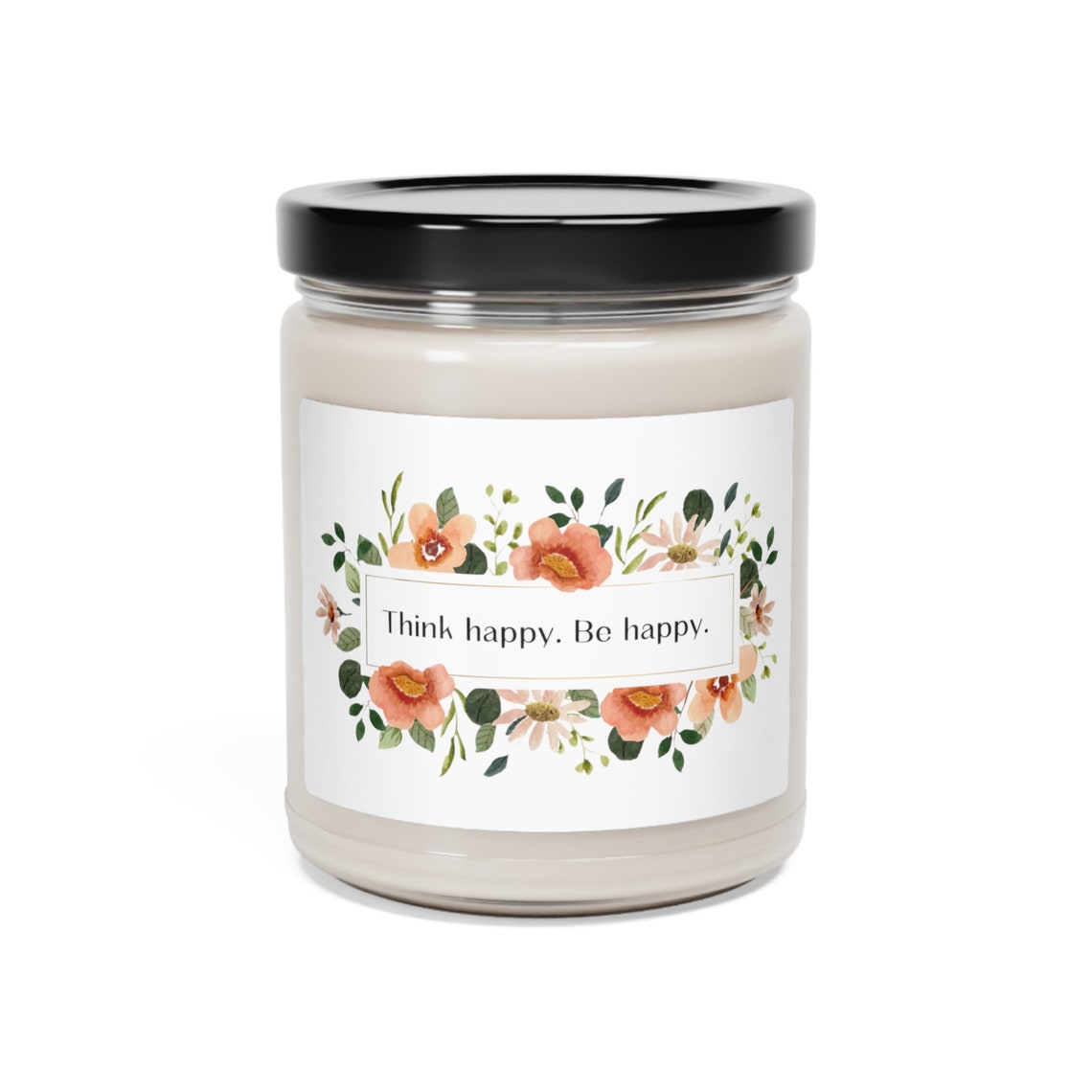 THINK HAPPY Be Happy Cute Glass Jar Candle, Scented and Unscented 9oz ...