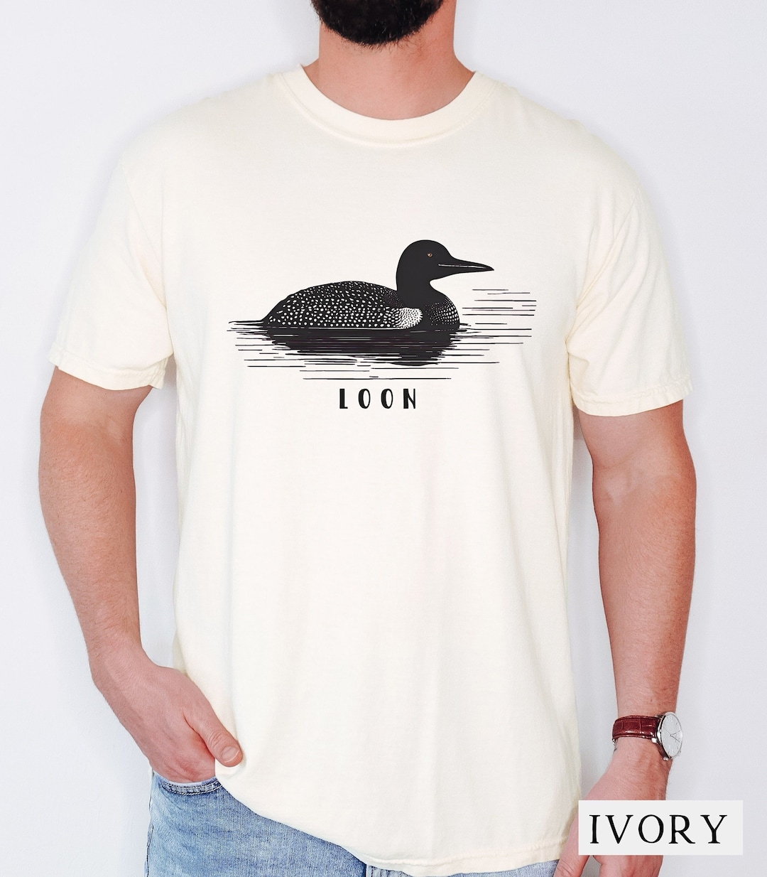 Black Loon T-shirt: Minimalist Bird on Lake, Nature Lover Gift - Etsy