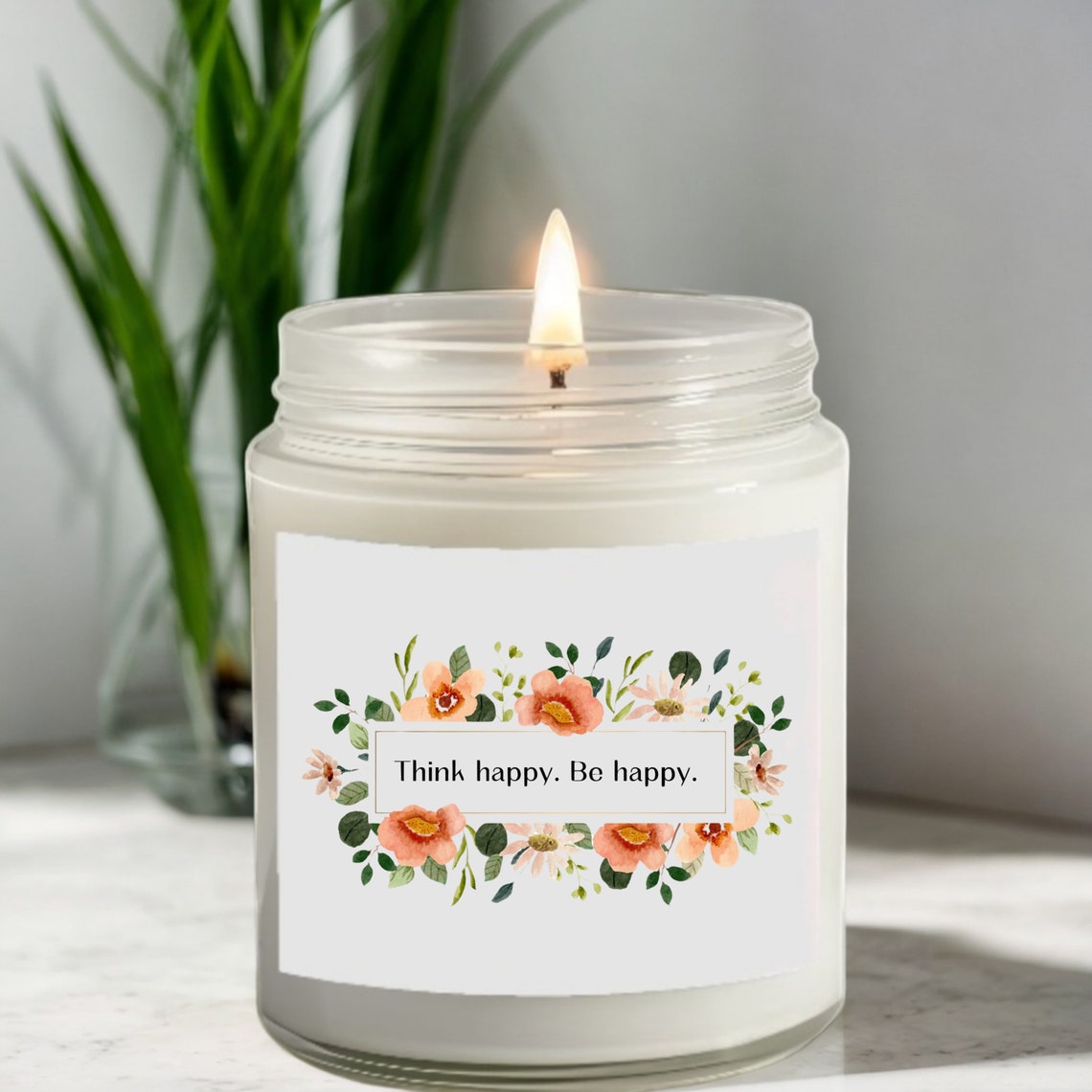 THINK HAPPY Be Happy Cute Glass Jar Candle, Scented and Unscented 9oz ...