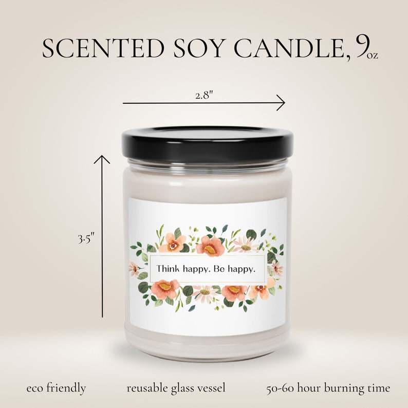 THINK HAPPY Be Happy Cute Glass Jar Candle, Scented and Unscented 9oz ...