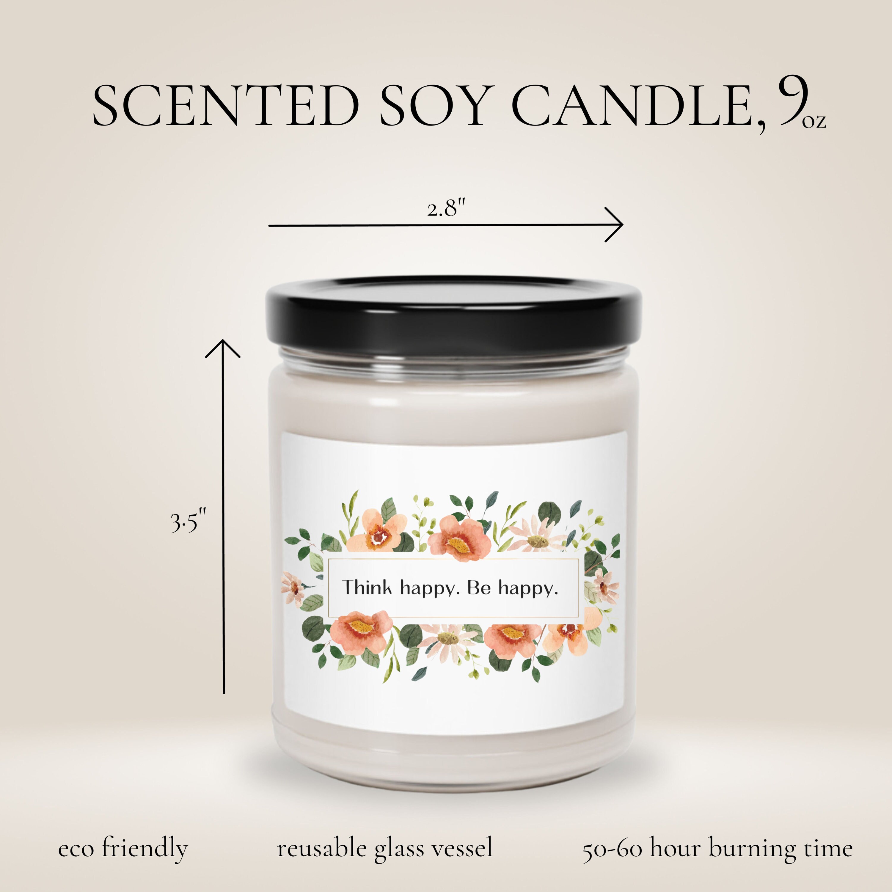 THINK HAPPY Be Happy Cute Glass Jar Candle, Scented and Unscented 9oz ...