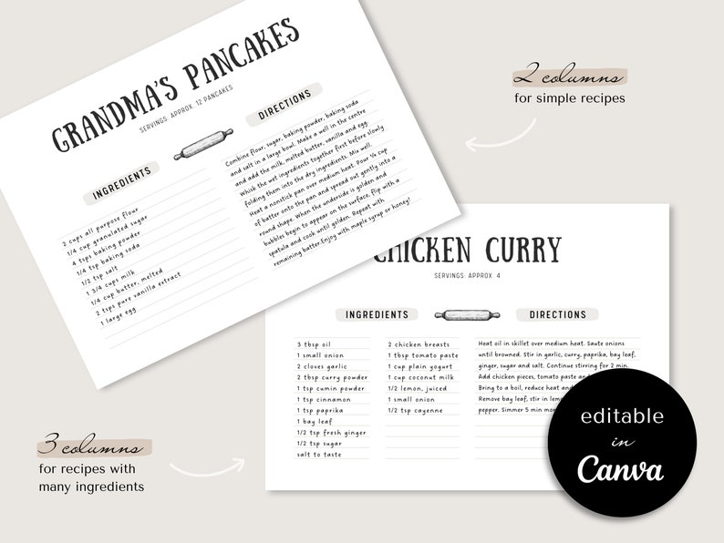 Editable Rustic Recipe Cards Digital Download Recipe Cards Editable ...