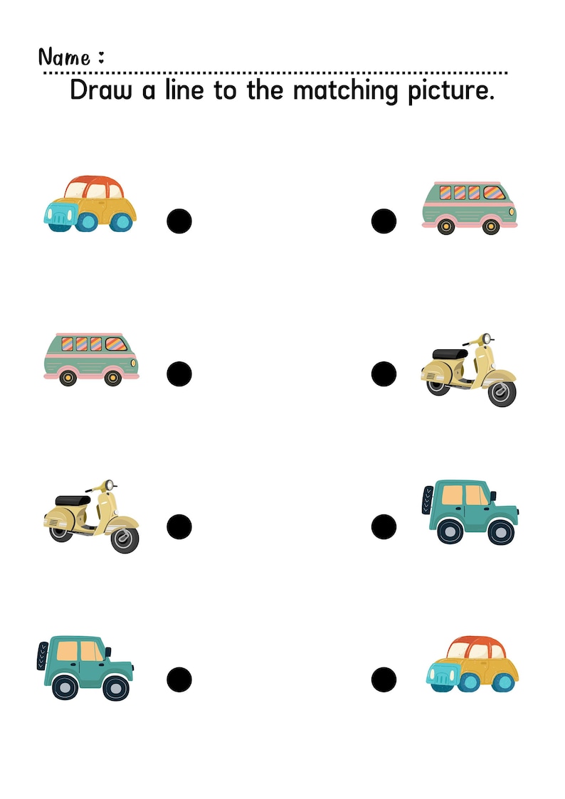 20 Printable Matching Worksheets, Match the Picture, Kindergarten ...