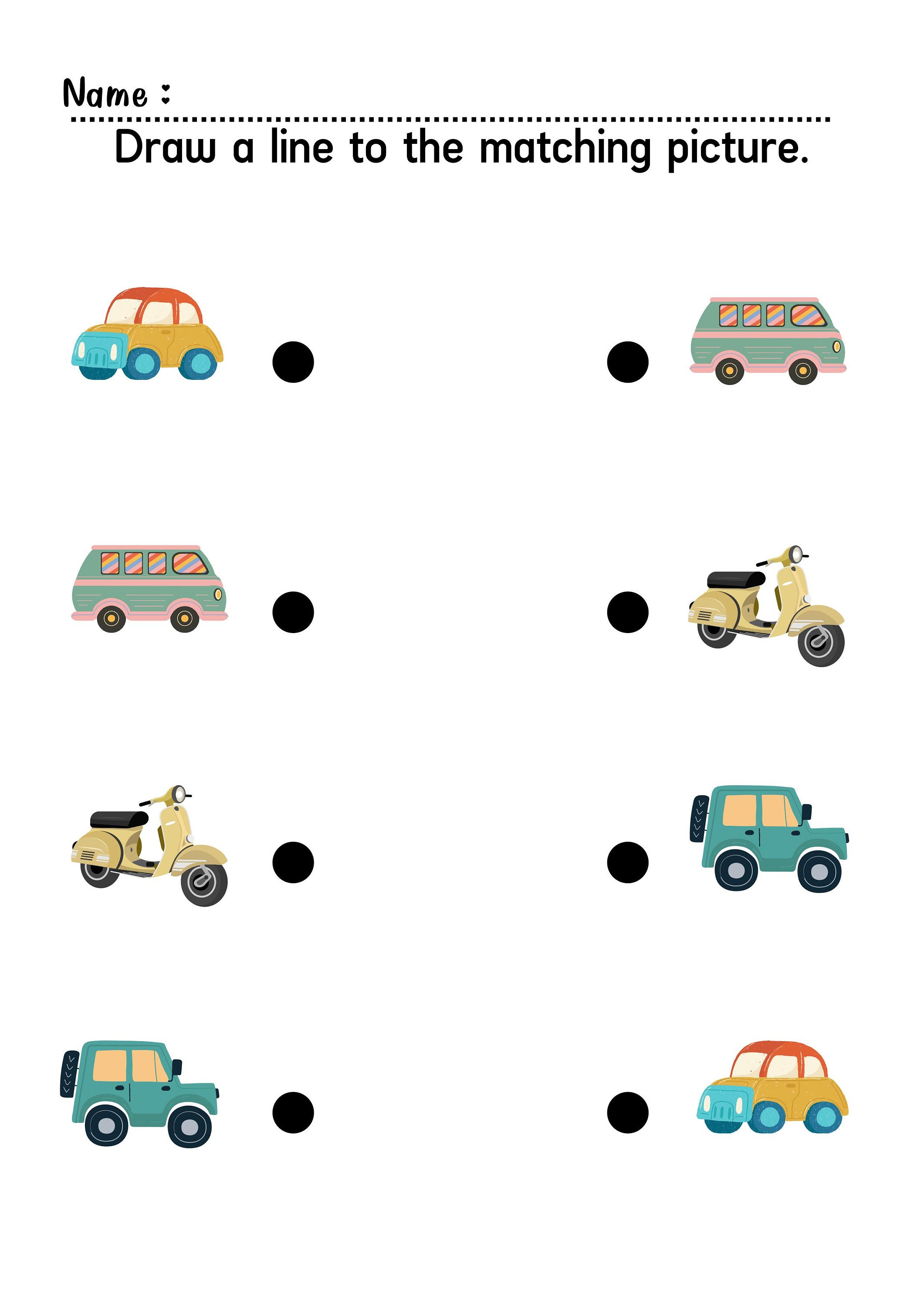 20 Printable Matching Worksheets, Match the Picture, Kindergarten ...
