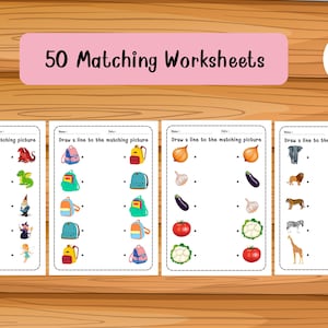 50printable Matching Worksheets, Match the Picture, Kindergarten ...