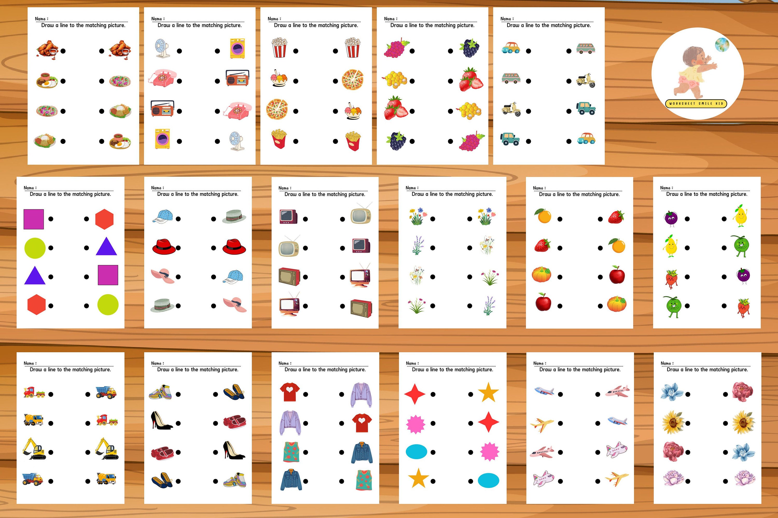 20 Printable Matching Worksheets, Match the Picture, Kindergarten ...