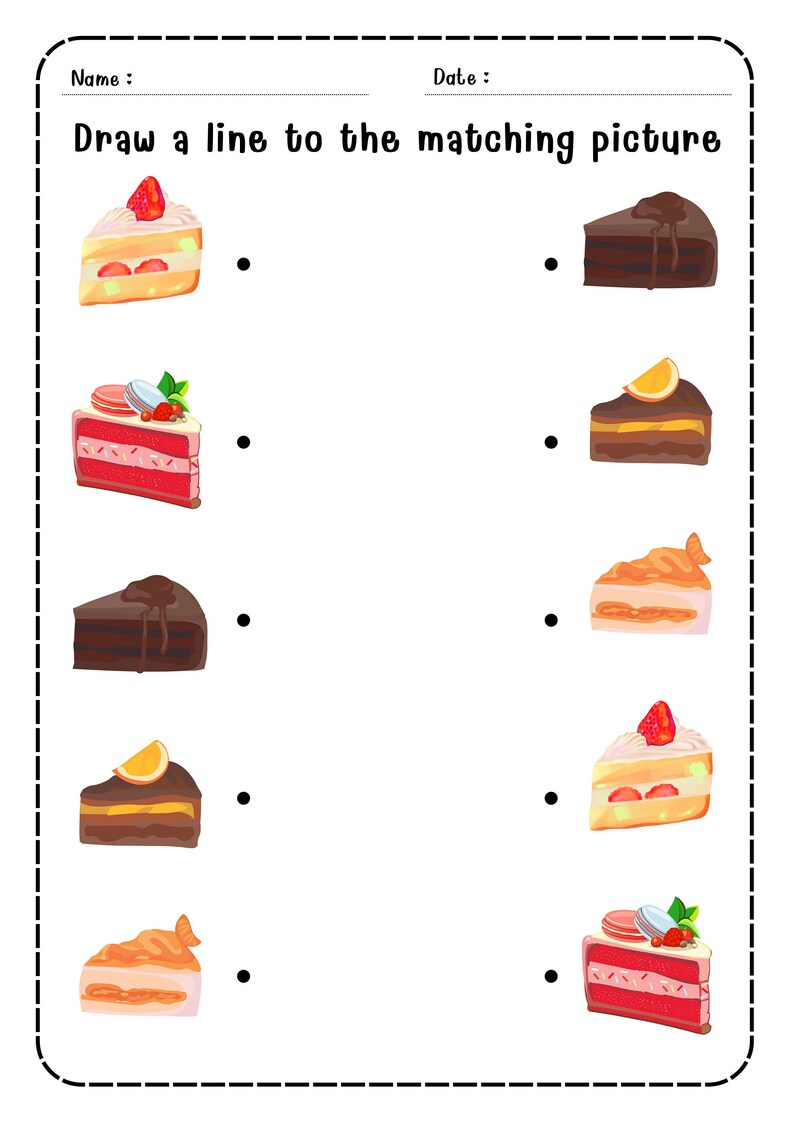 50printable Matching Worksheets, Match the Picture, Kindergarten ...