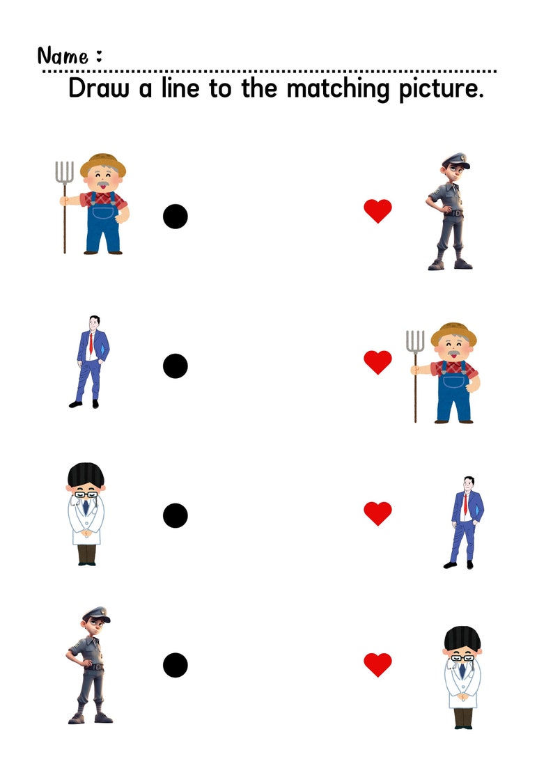 20 Printable Matching Worksheets, Match the Picture, Kindergarten ...