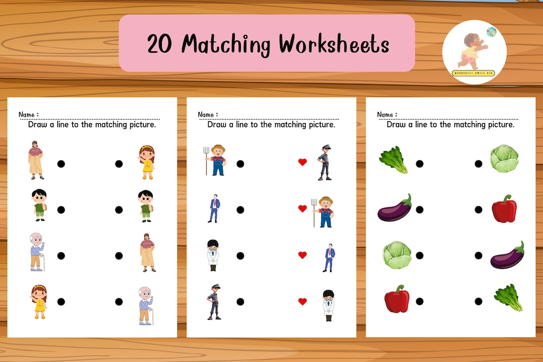20 Printable Matching Worksheets, Match the Picture, Kindergarten ...