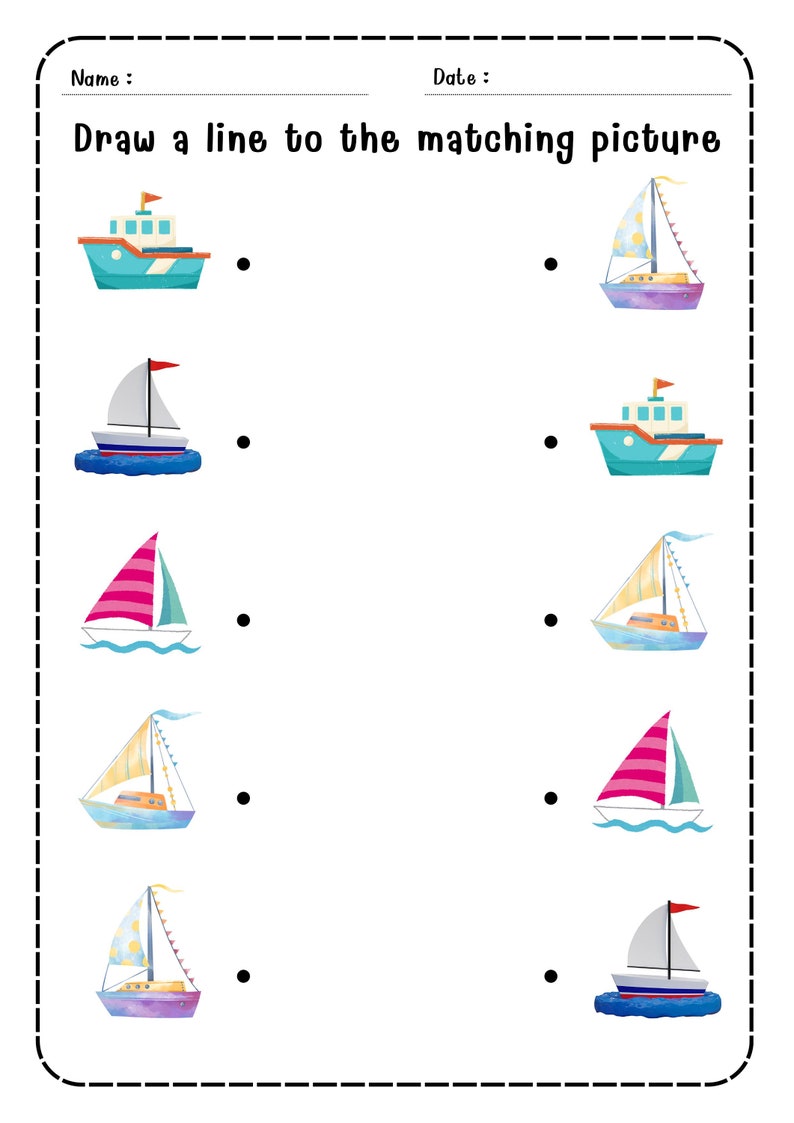 50printable Matching Worksheets, Match the Picture, Kindergarten ...