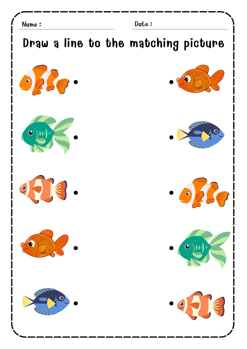 50printable Matching Worksheets, Match the Picture, Kindergarten ...