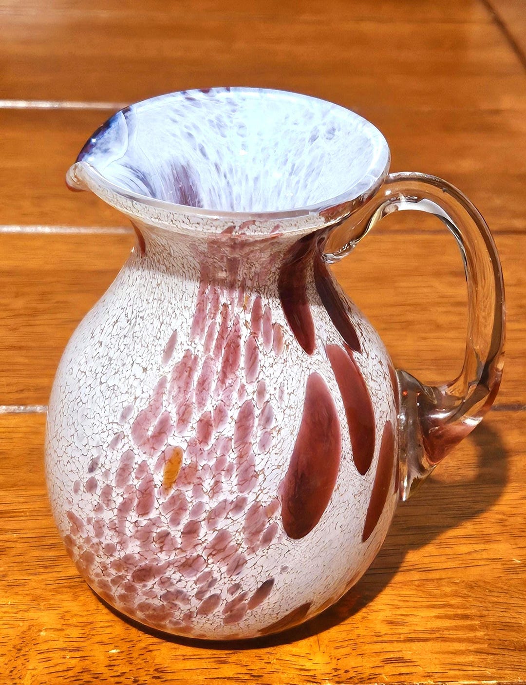 Hand-blown Art Glass Pitcher Red White Speckled Jug by Island Studio ...
