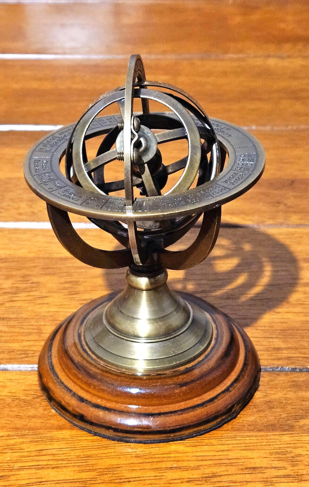 Vintage Brass Armillary Sphere, Zodiac Engraved Celestial Globe ...
