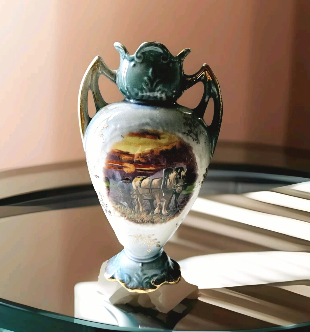 Antique Victorian Floral Vase: English Countryside Horse Scene - Etsy