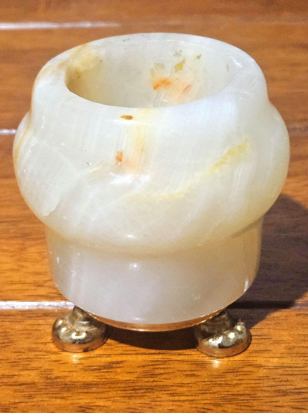 Vintage Onyx Alabaster Footed Tealight Candle Holder – Carved Stone ...