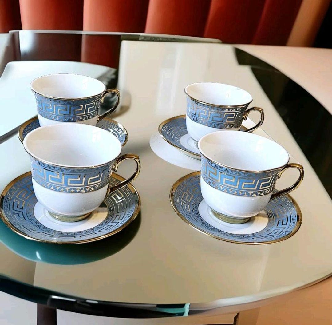 Set of 4 1820-30 Early Porcelain Coffee/tea Cups and Saucers in Greek ...